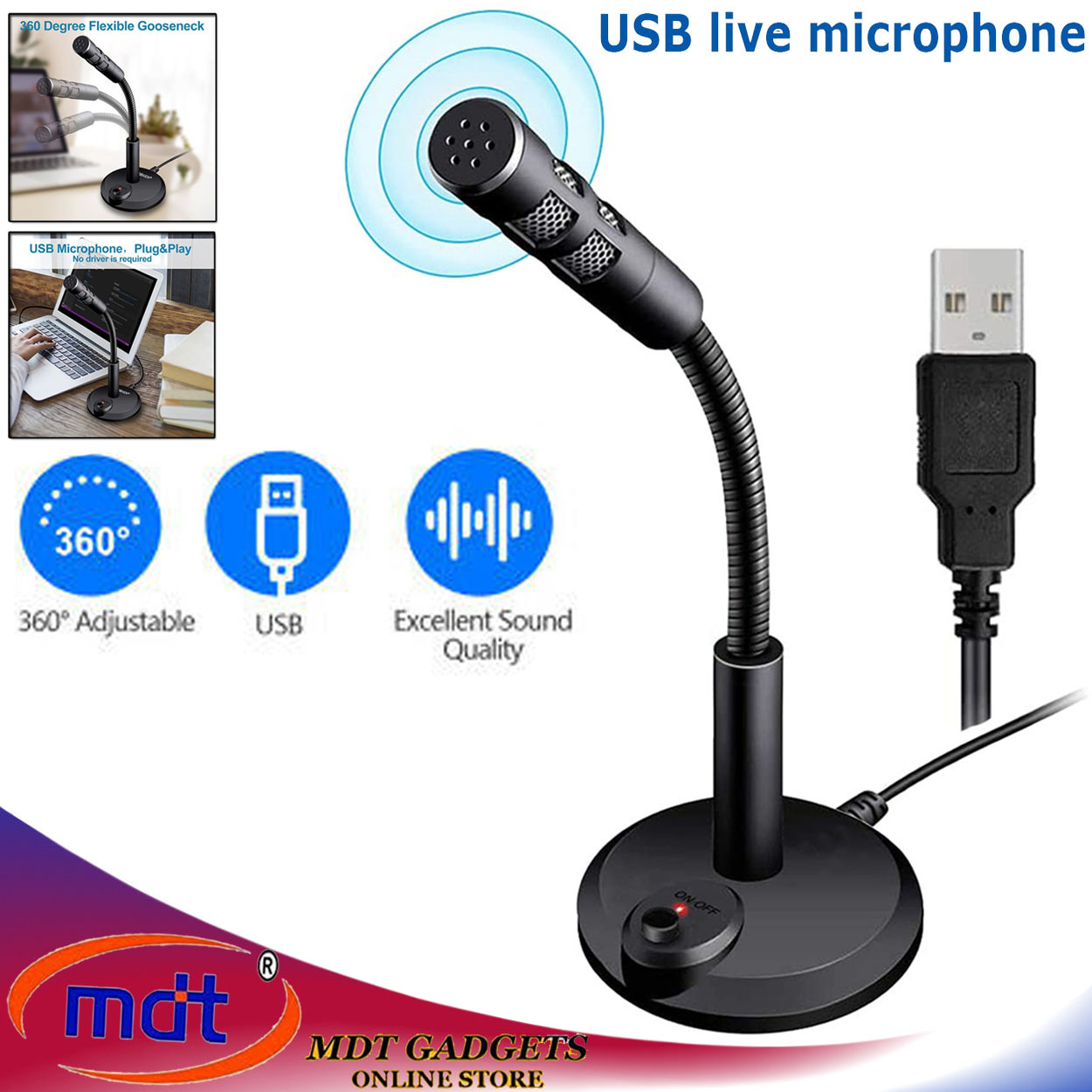 3.5mm/USB Wired Condenser Microphone for Computer PC Desktop Laptop ...