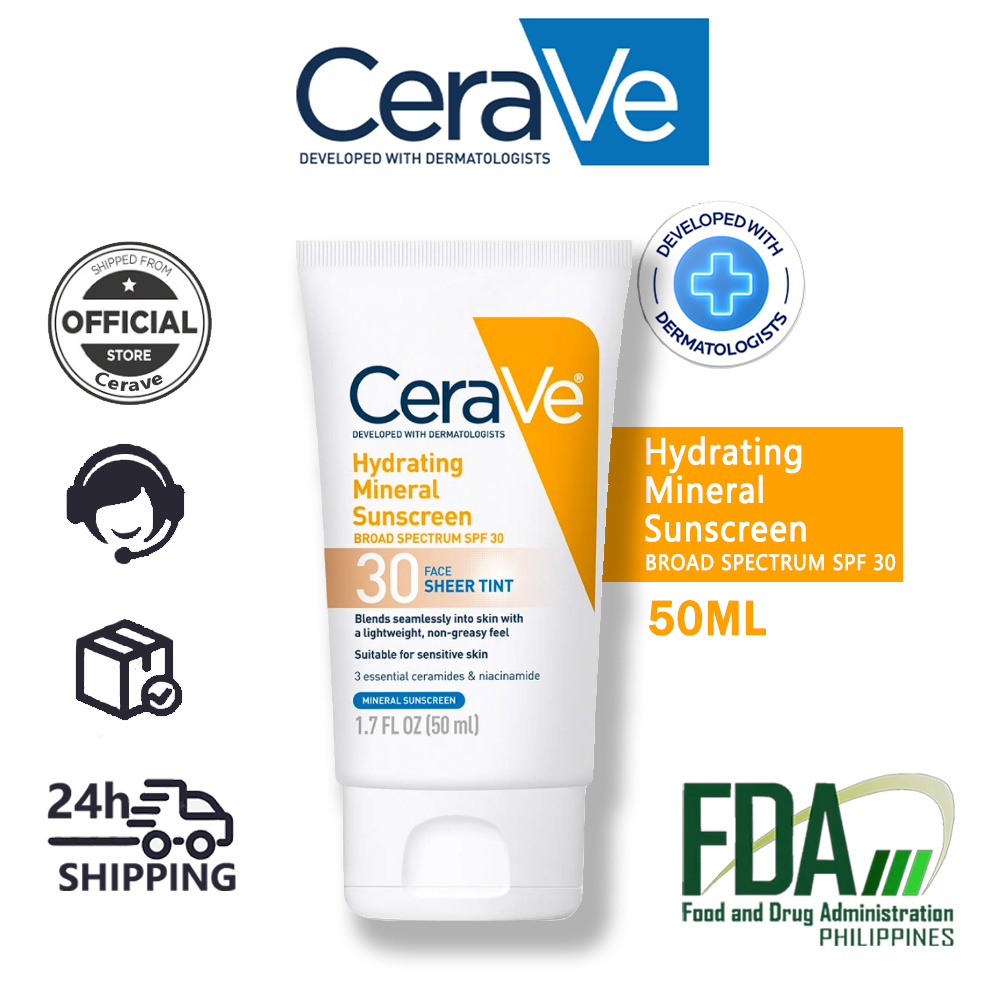 CeraVe Sunscreen Hydrating Mineral Sun screen SPF 50 Face Lotion 75ml ...