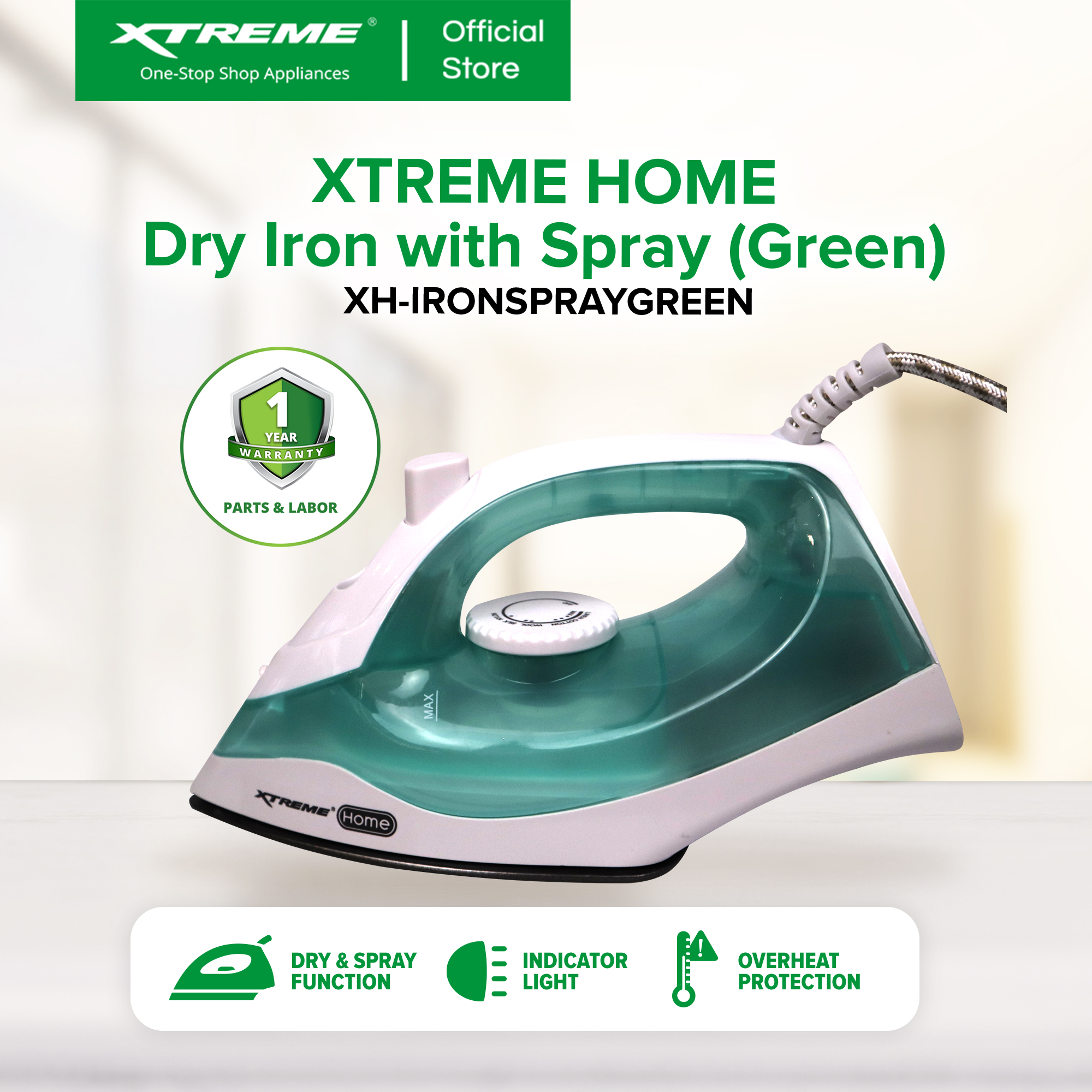 XTREME HOME Dry Iron with Spray Non-stick Ceramic Soleplate Overheat ...