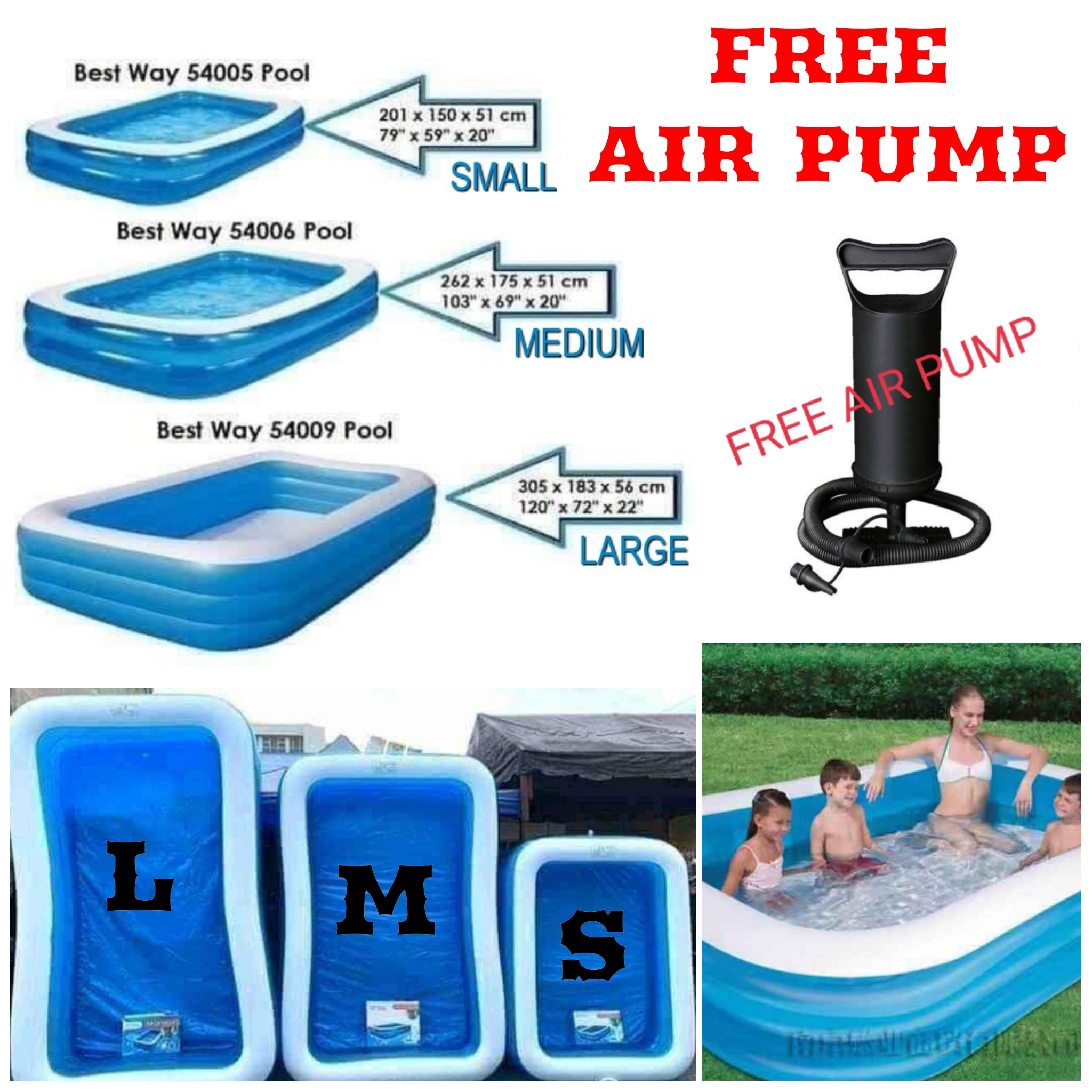 Best Way Inflatable Swimming Pool S/M/L with FREE ELECTRIC AIR PUMP ...