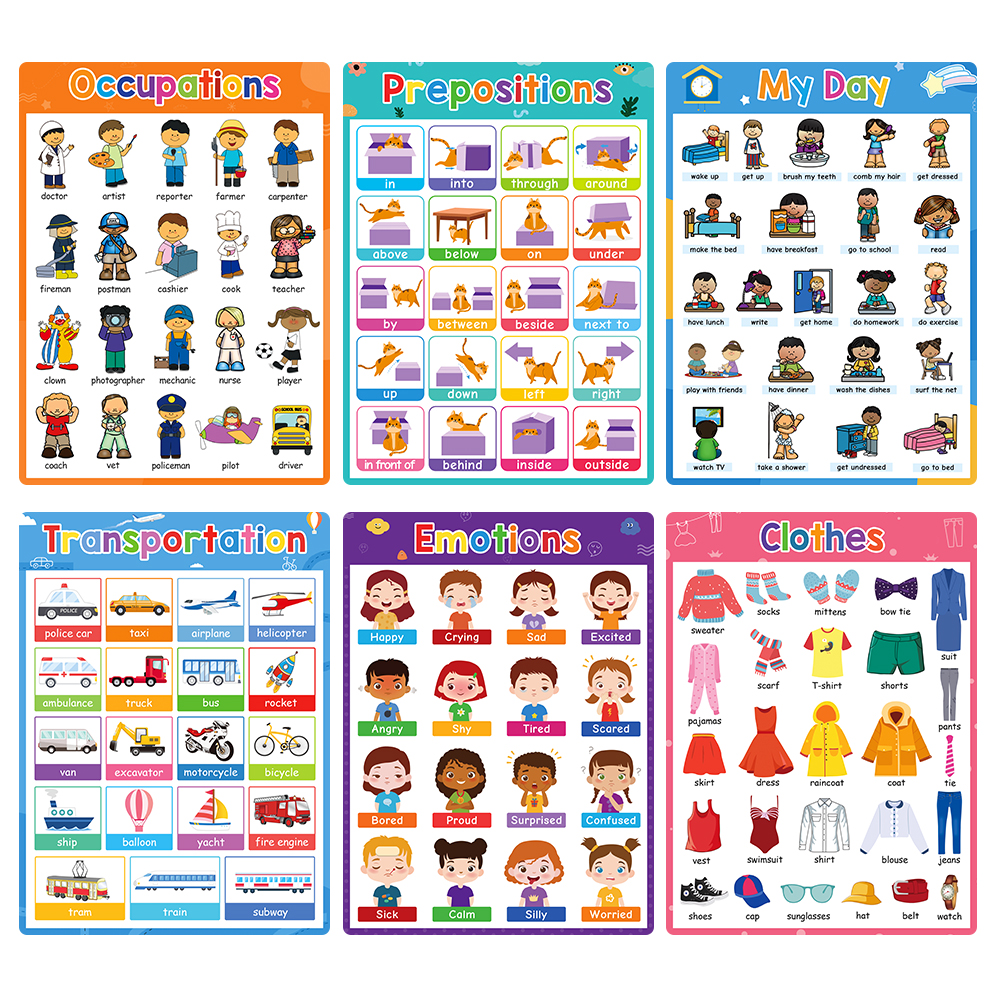 4PCS / 6PCS / 20PCS Cognition Posters Wall Chart Educational Preschool ...