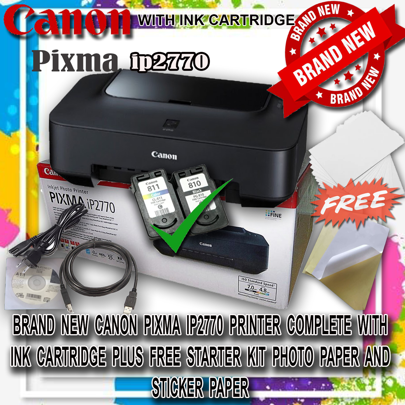 CANON PIXMA IP2770 INKJET PHOTO PRINTER BRAND NEW COMPLETE WITH INK ...
