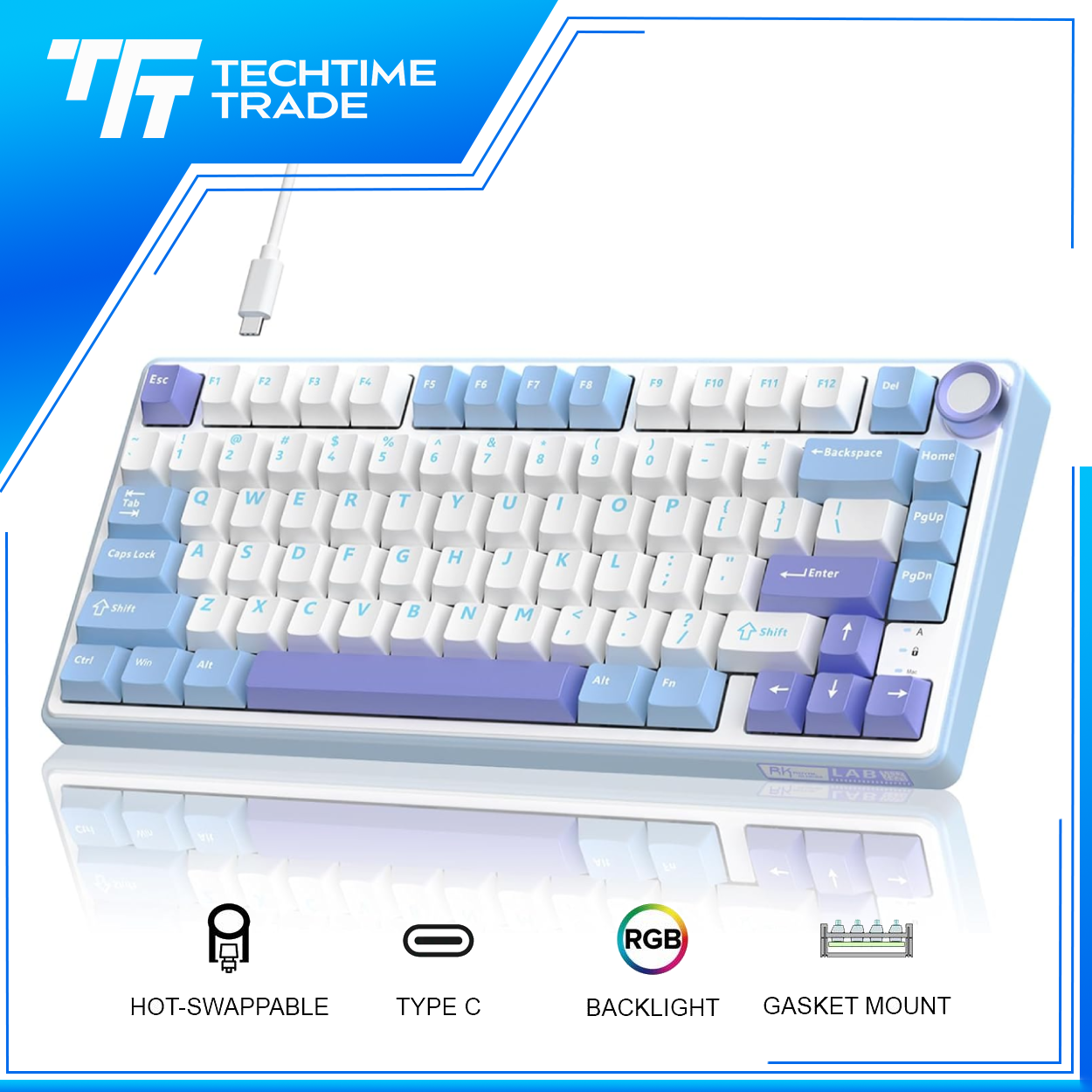 Royal Kludge RK R75 Mechanical Keyboard Wired with Volume Knob 75% TKL ...