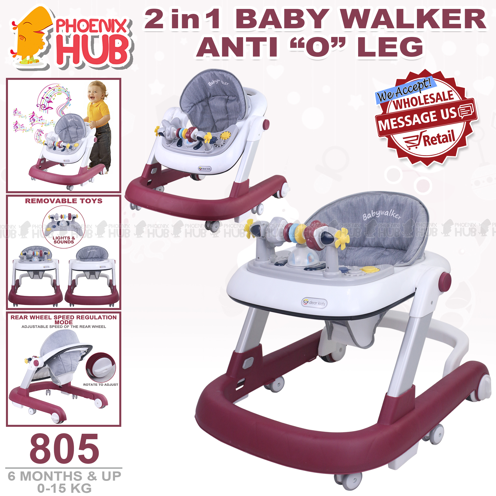 Phoenix Hub 805 2in1 Anti O Leg Push Walker High-Quality Musical Walker For Baby With Music ...