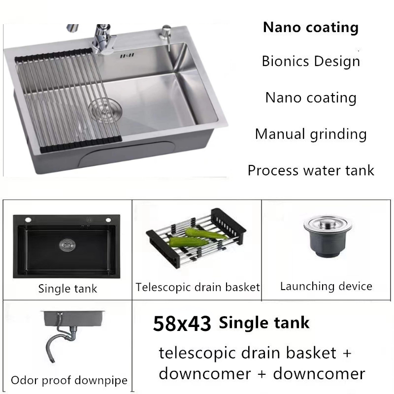 SUS304 Kitchen Sink Thickness Single Double Black & Silver Stainless ...