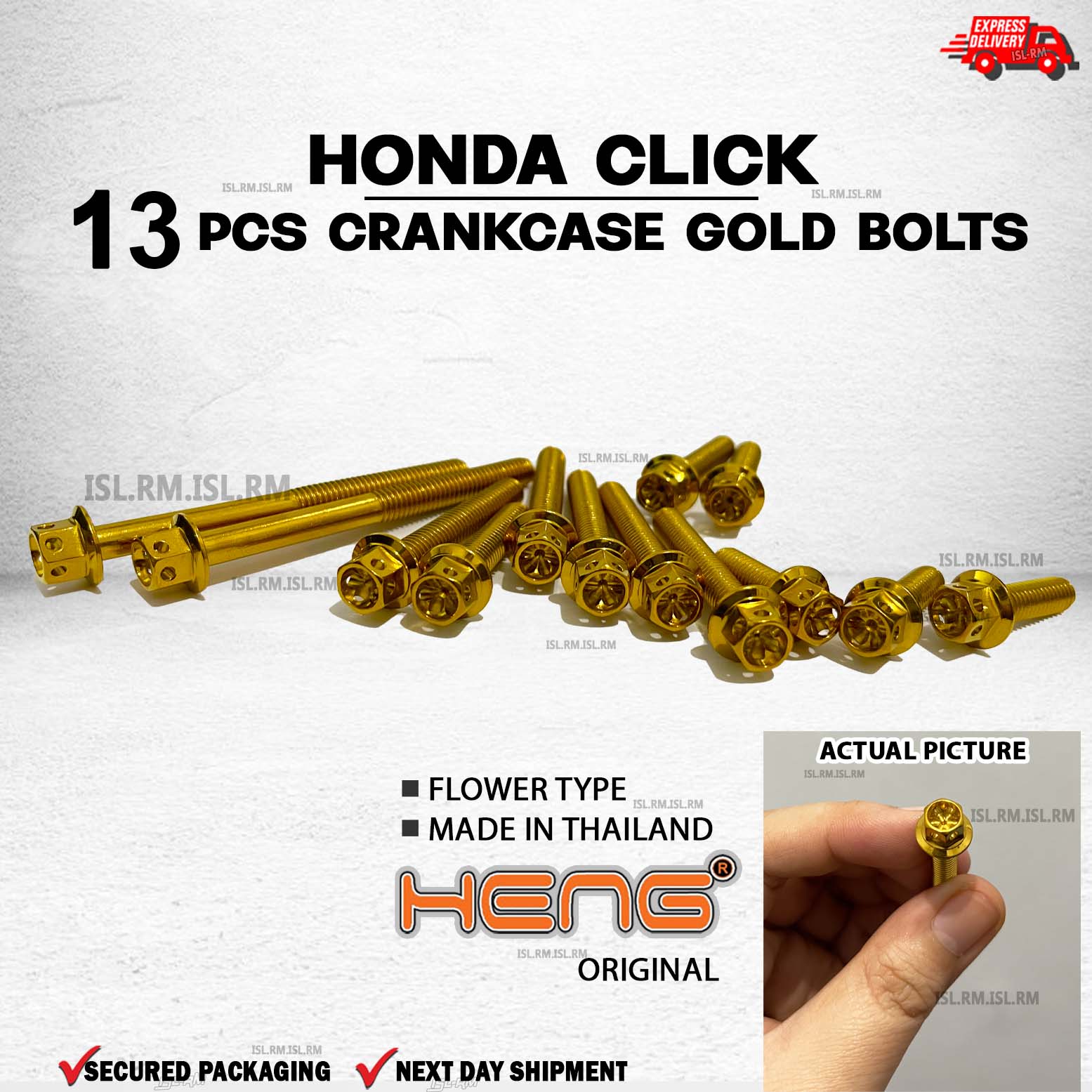 HONDA CLICK 125i / 150i original heng gold bolts for Crankcase 13pcs ...