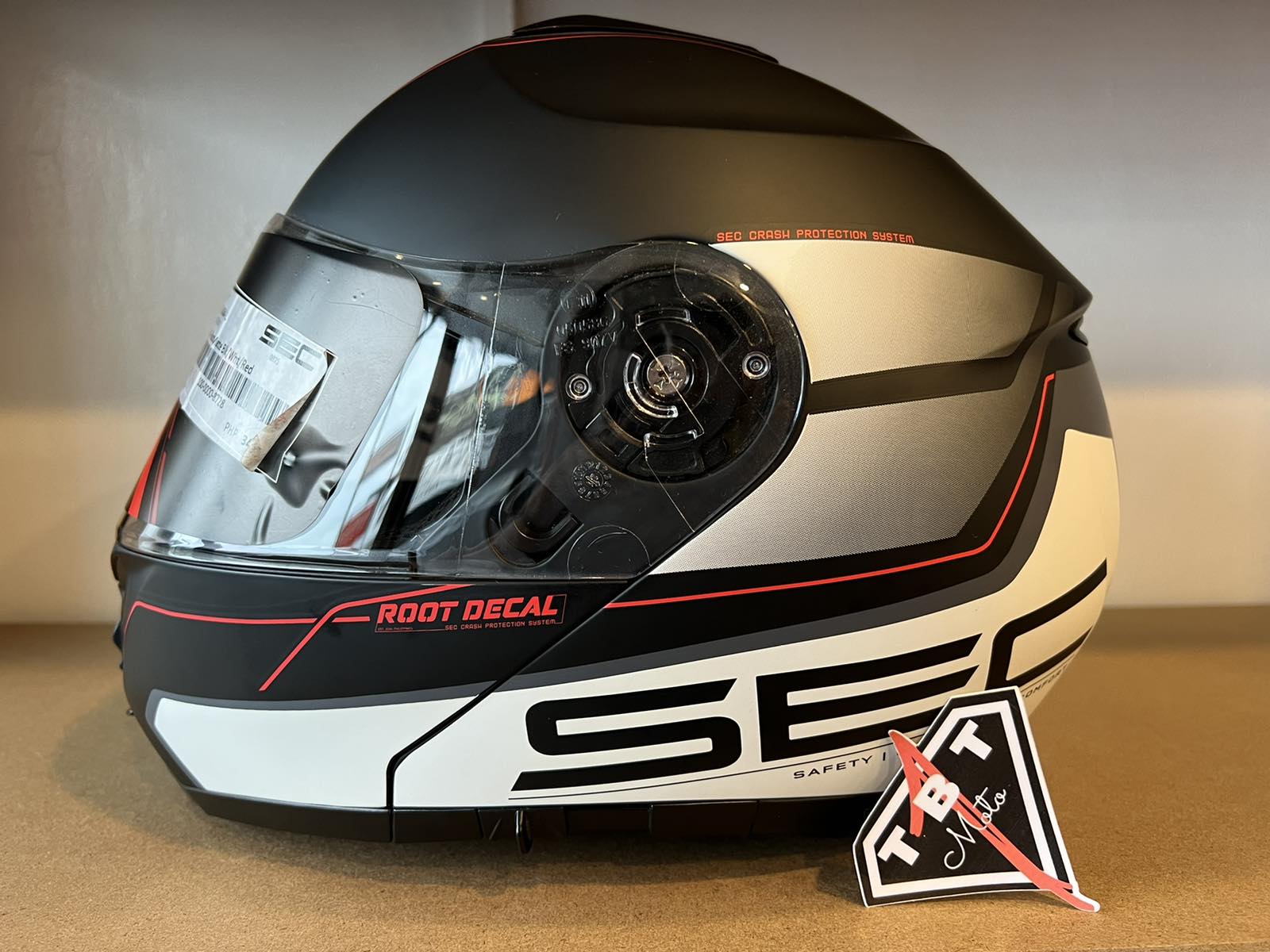 SEC Torch Matte Black White Red Modular Helmet Dual Visor with Pinlock ...