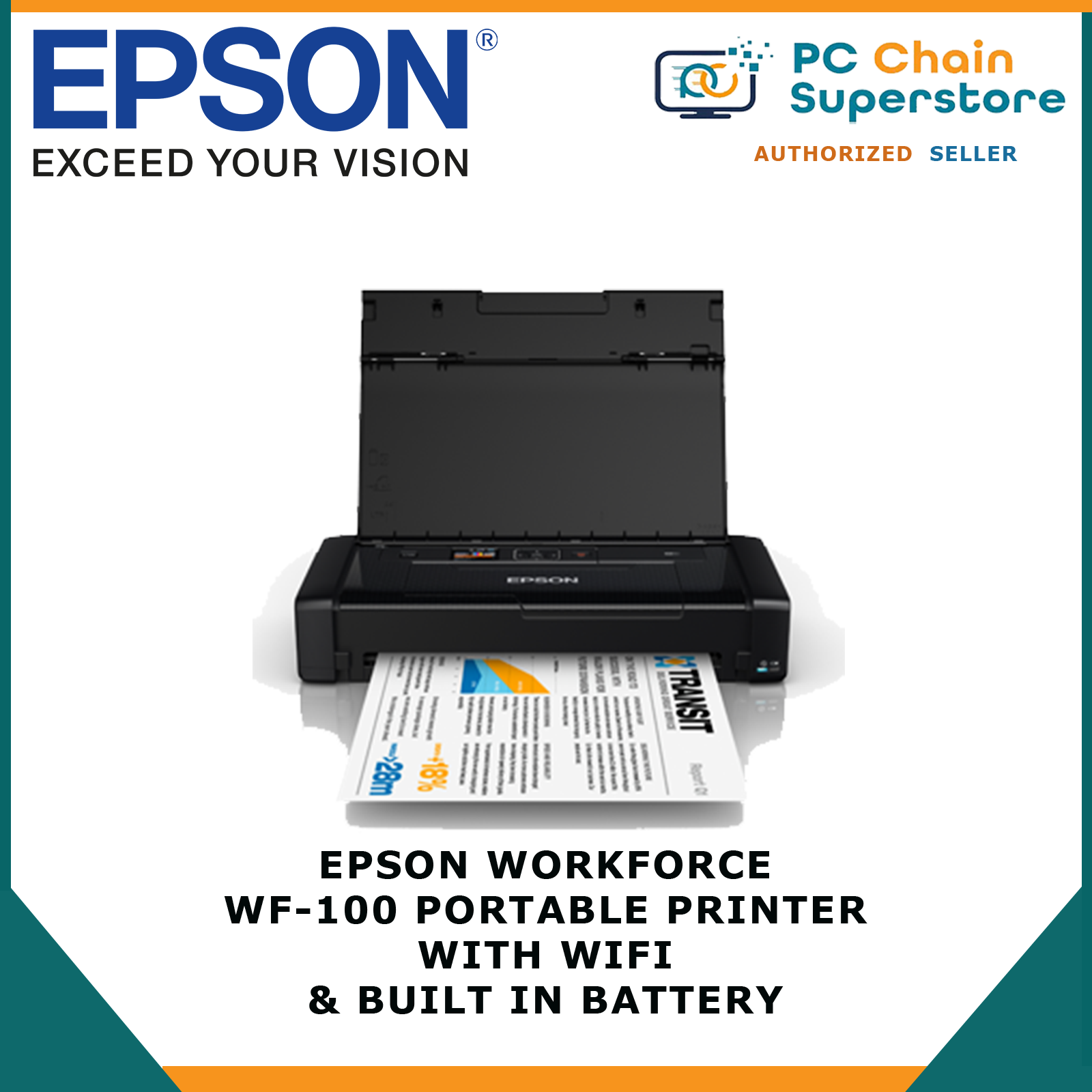 EPSON WorkForce WF-100 Portable WIFI Inkjet Printer w/ 1.44" LCD Screen ...