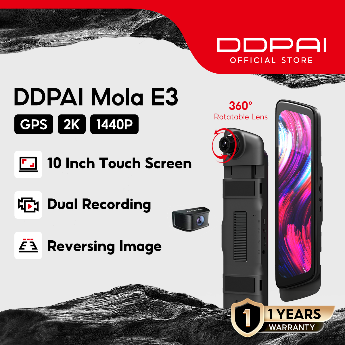 DDPAI Mola E3 Rearview DashCam 10 inch Touch full screen 1440p 2K HD ...