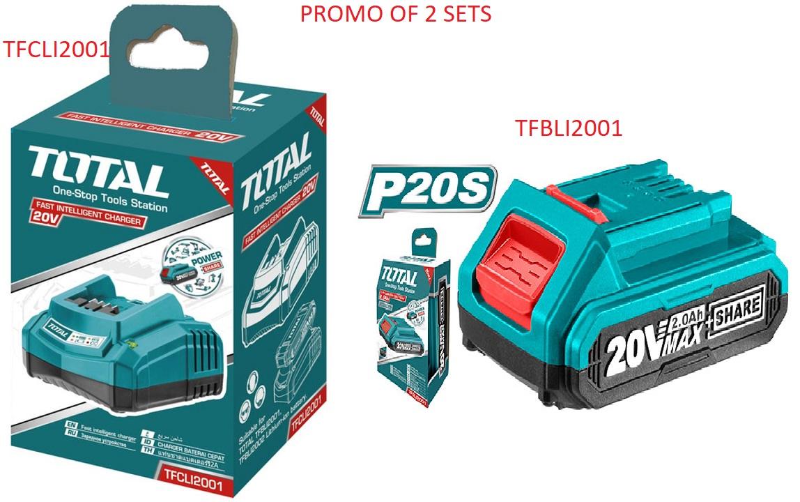 TOTAL Lithium-ion Battery Pack 20V (TFBLI2001) & TOTAL Industrial Fast ...