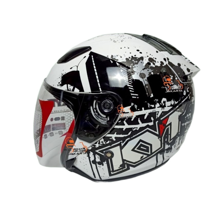 Kyt Helmet DJ MARU MOTIF 10 WHITE BLACK HALF FACE motorcycle led ...