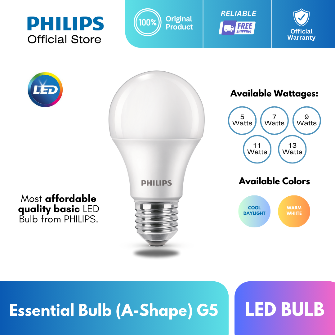 Philips Essential LED Bulbs - A Shape G5 5W/7W/9W/11W/13W Warm White ...