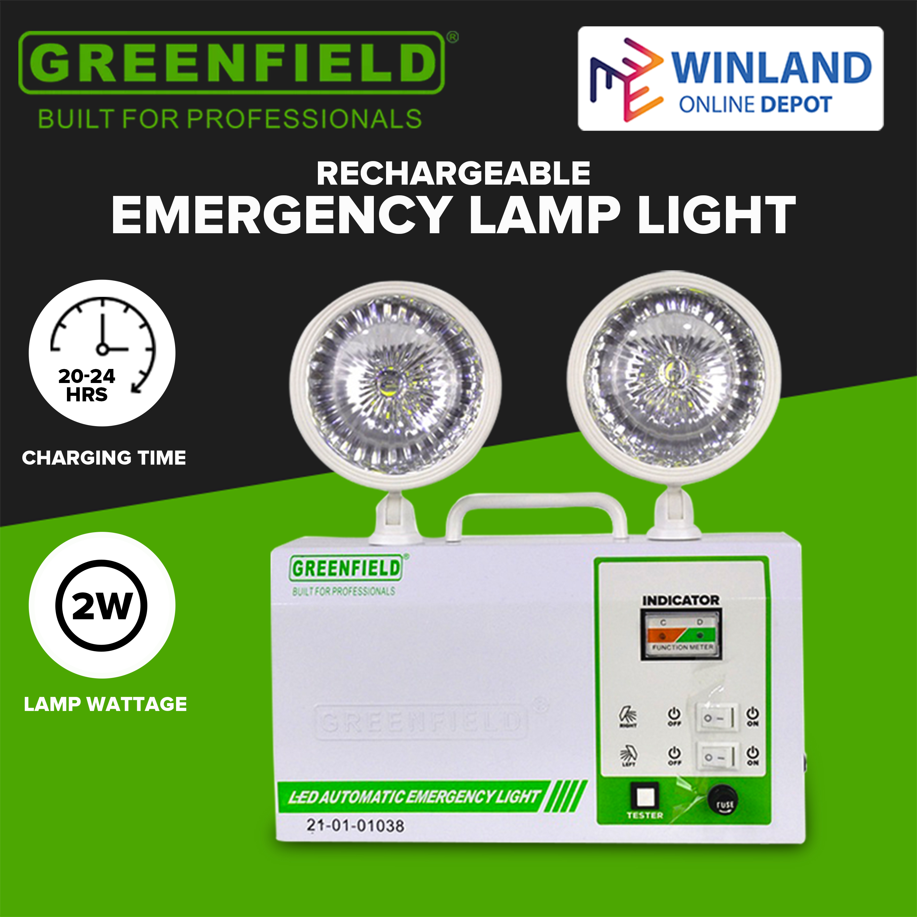 GREENFIELD by Winland Response Twinhead Rechargeable Emergency Lamp ...