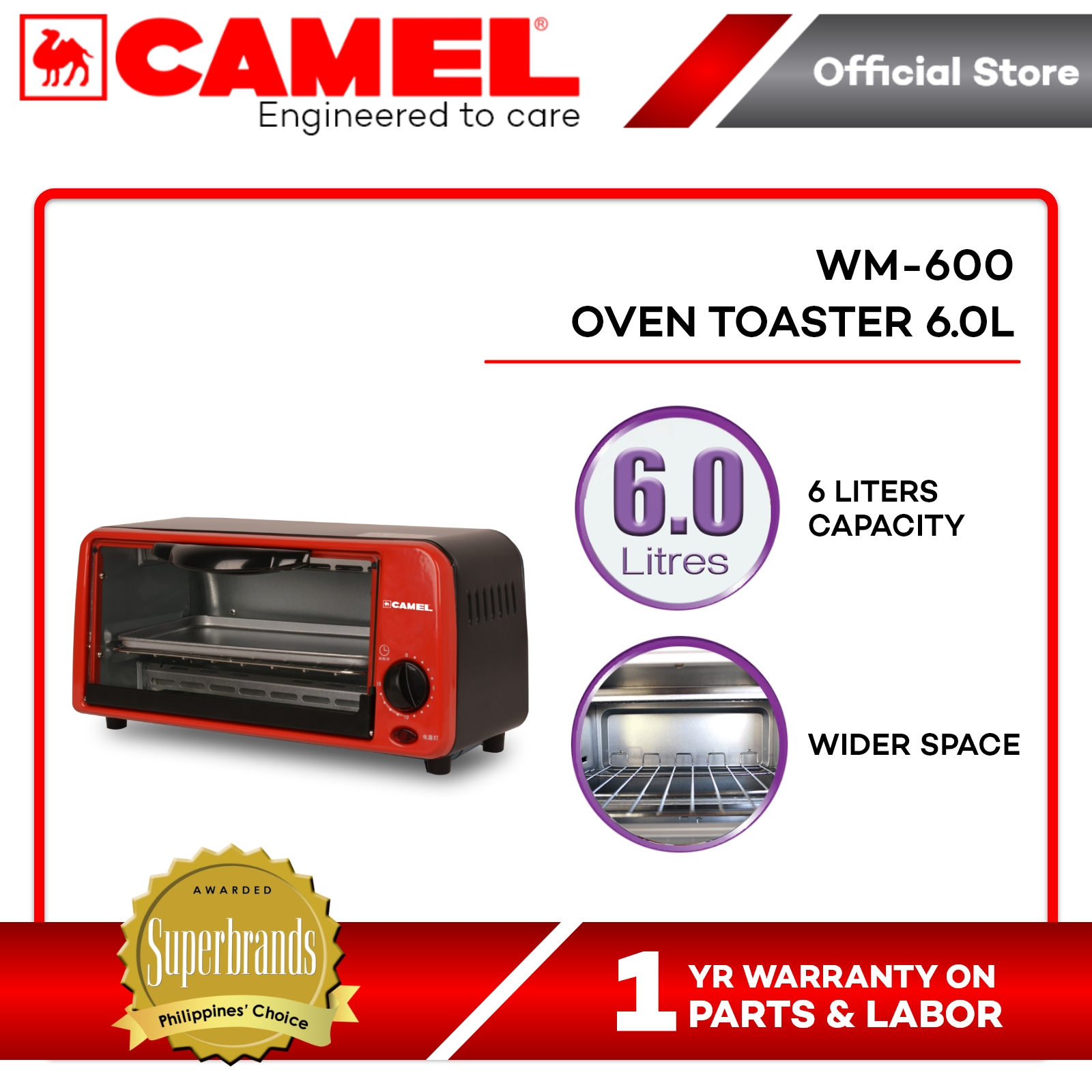 Camel WM-600 Oven Toaster 6.0L with LED Light Indicator (Red) | Lazada PH
