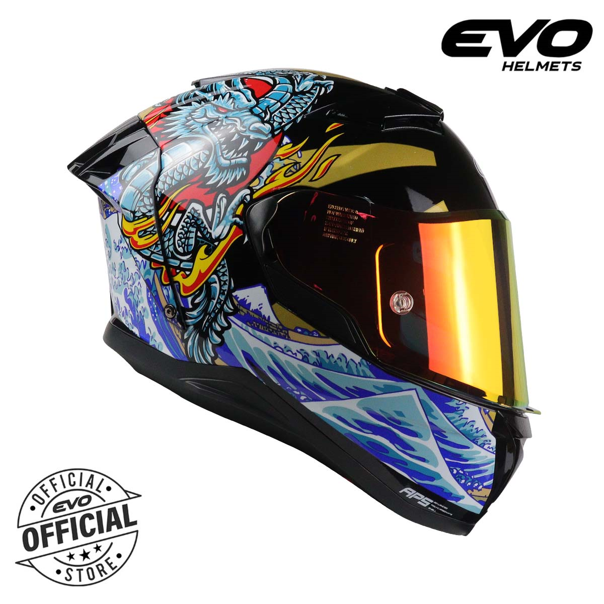 EVO XT-300 Oriental Dragon Full Face Dual Visor Helmet With Free Clear ...