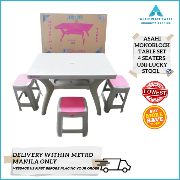 Asahi Monoblock Table 24"x38" Set 4 seaters (Uni-Lucky Plastic Stool ...