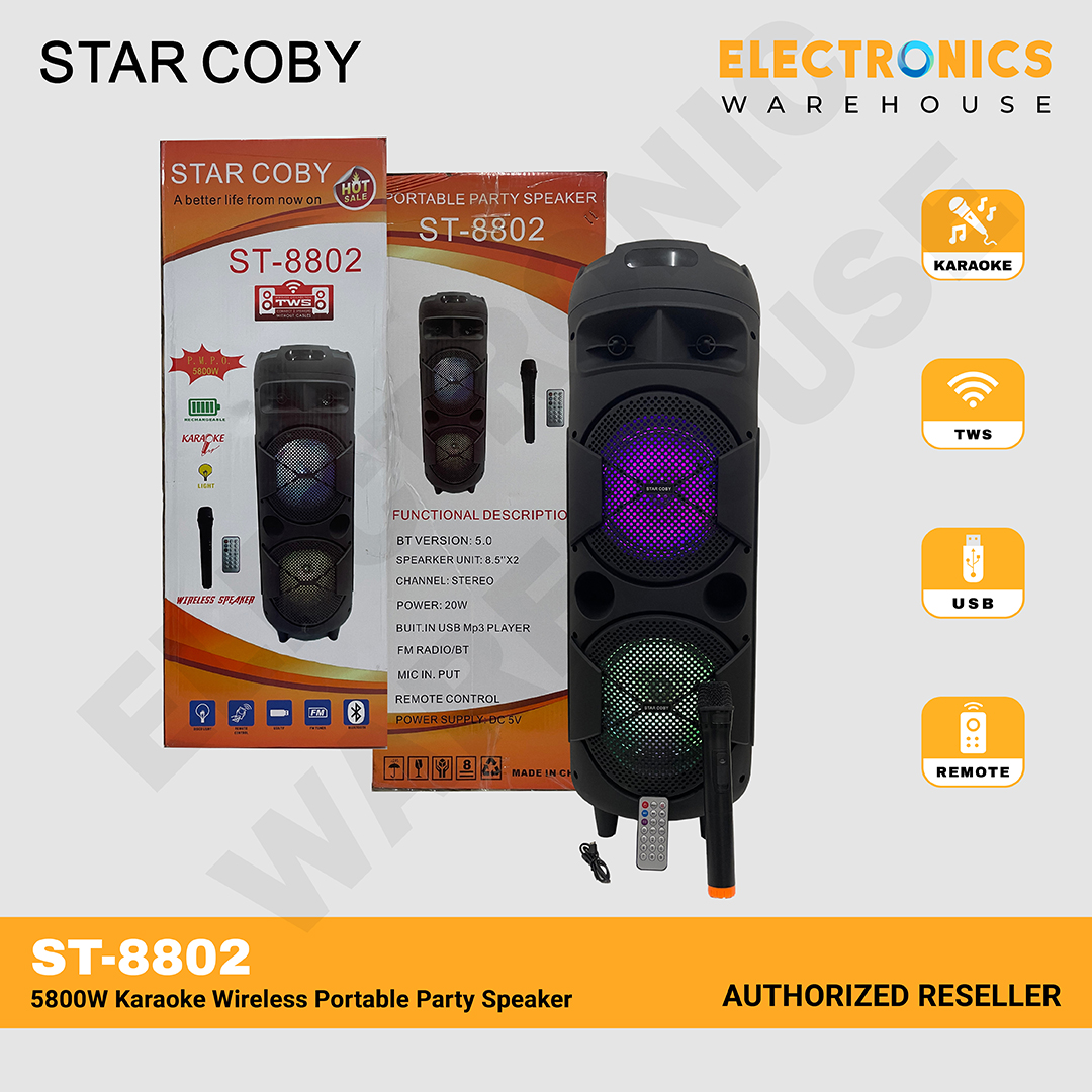 Starcoby ST-8802 5800W TWS Wireless Karaoke Potable Party Speaker ...