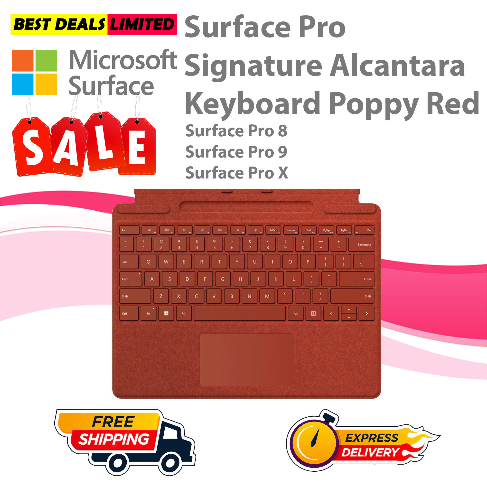Microsoft Surface Pro Signature Alcantara Poppy Red Keyboard with Slim ...