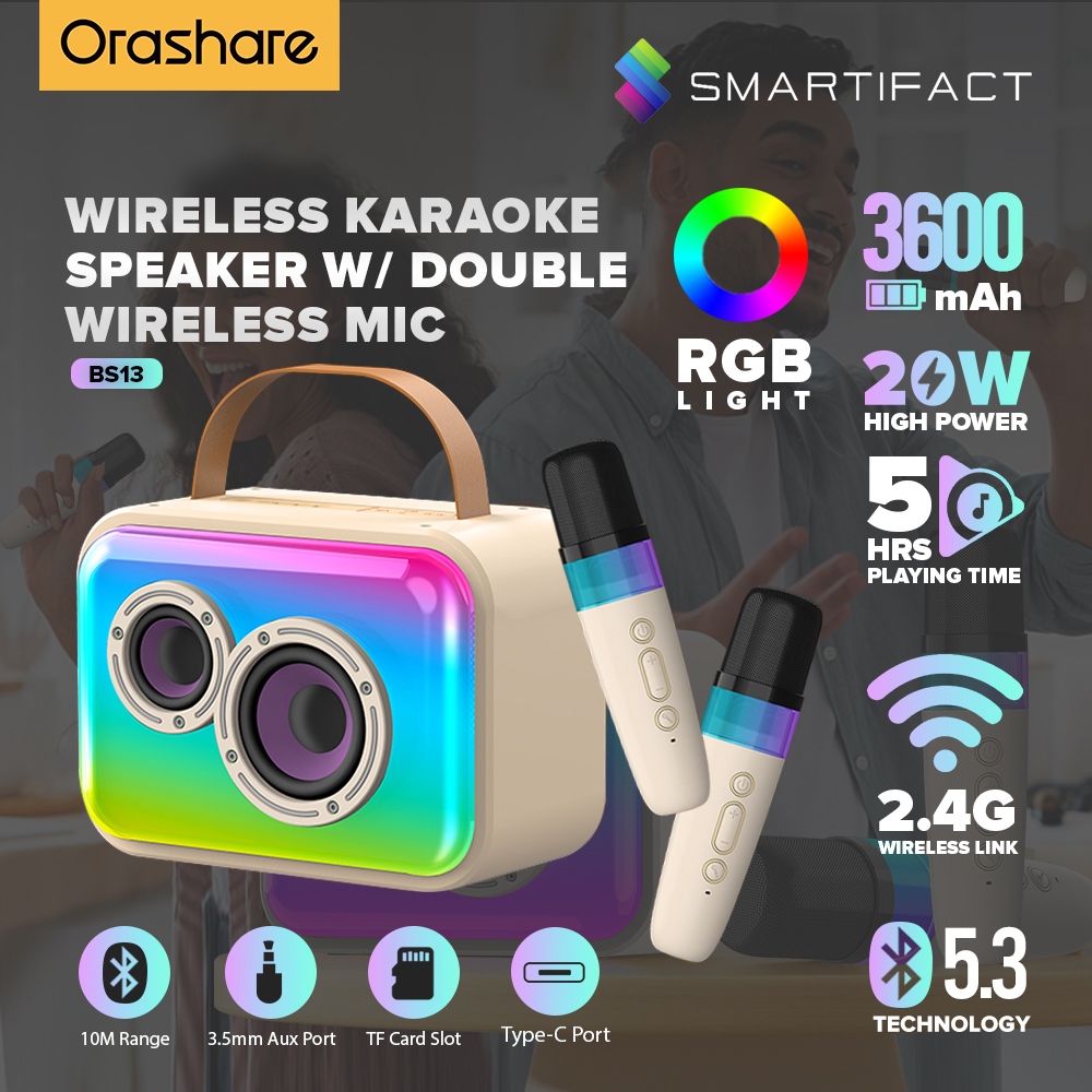 Orashare BS13 20W Wireless Karaoke Speaker With Double Wireless Mic 360 ...