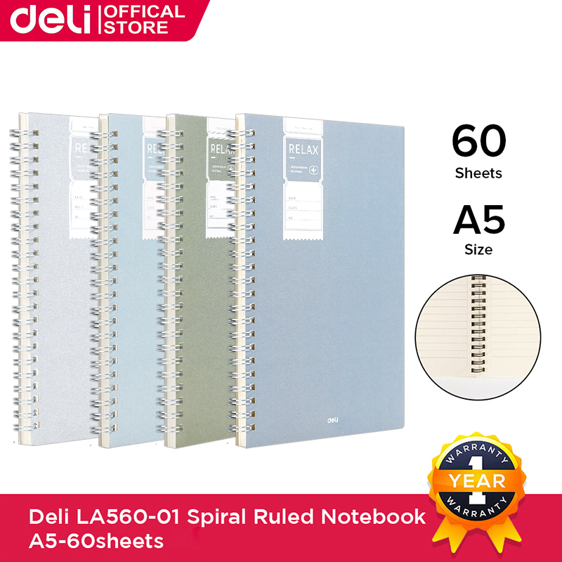 Deli A5 Spiral Notebook for School Supplies 60 sheets White card, beige ...