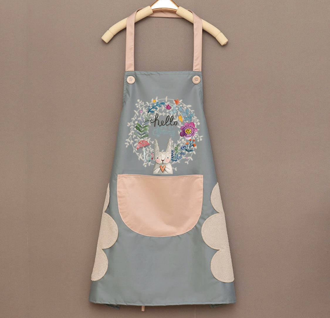 Miss.J Wipeable Apron Waterproof Oil-Proof Cartoon Wreath Rabbit Stripe ...