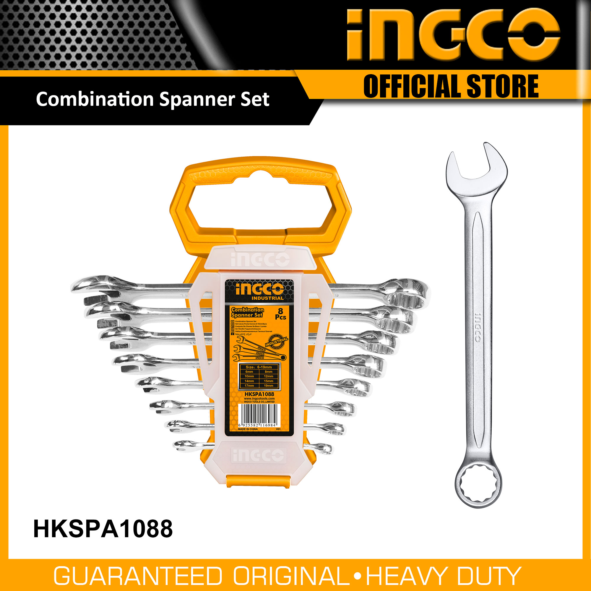 Ingco HKSPA1088 8pcs Industrial Combination Wrench Spanner Set 6-19mm ...