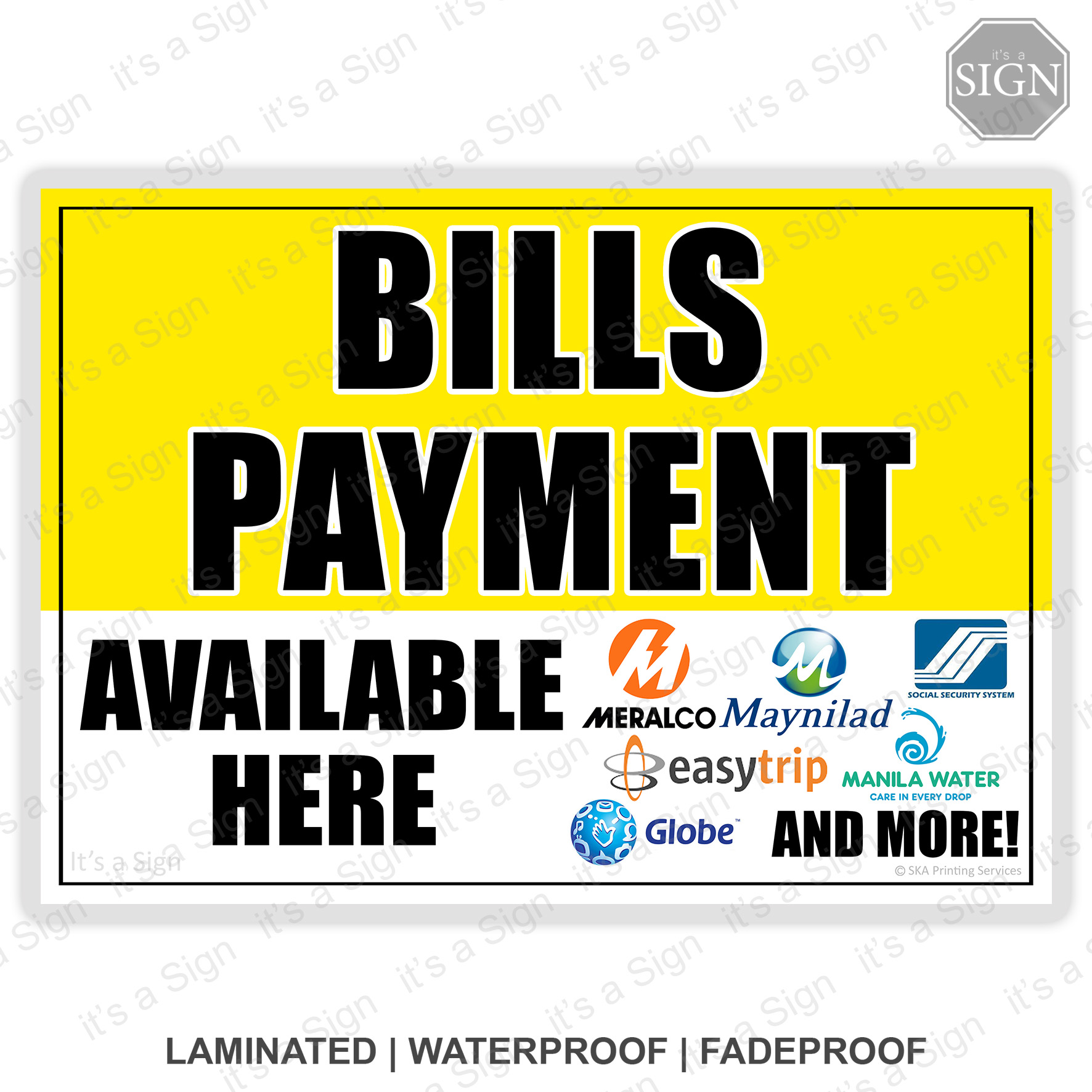 Bills Payment Store Sign - Laminated Signage Label - A4 / A3 Size ...