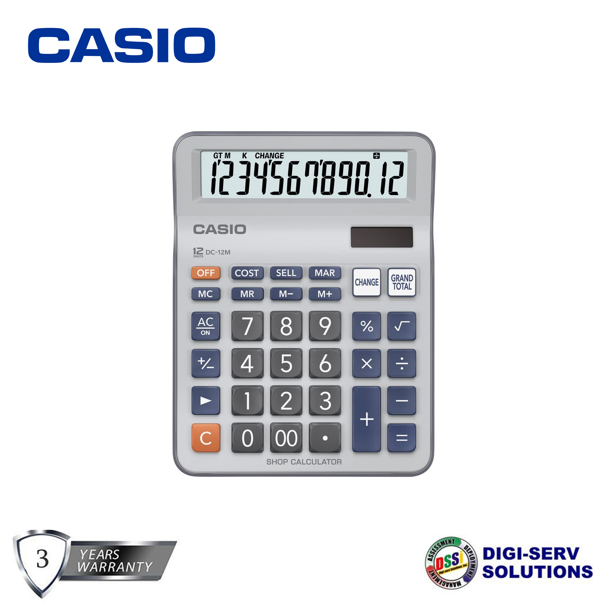 Casio DC-12M Calculator, Angled Display, Desktop Type, 12 digits, Function command signs, 3 ...