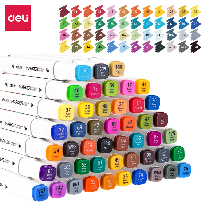 Deli 48/36 Color Alcohol Marker Double Head Art Marker Stackable colors ...
