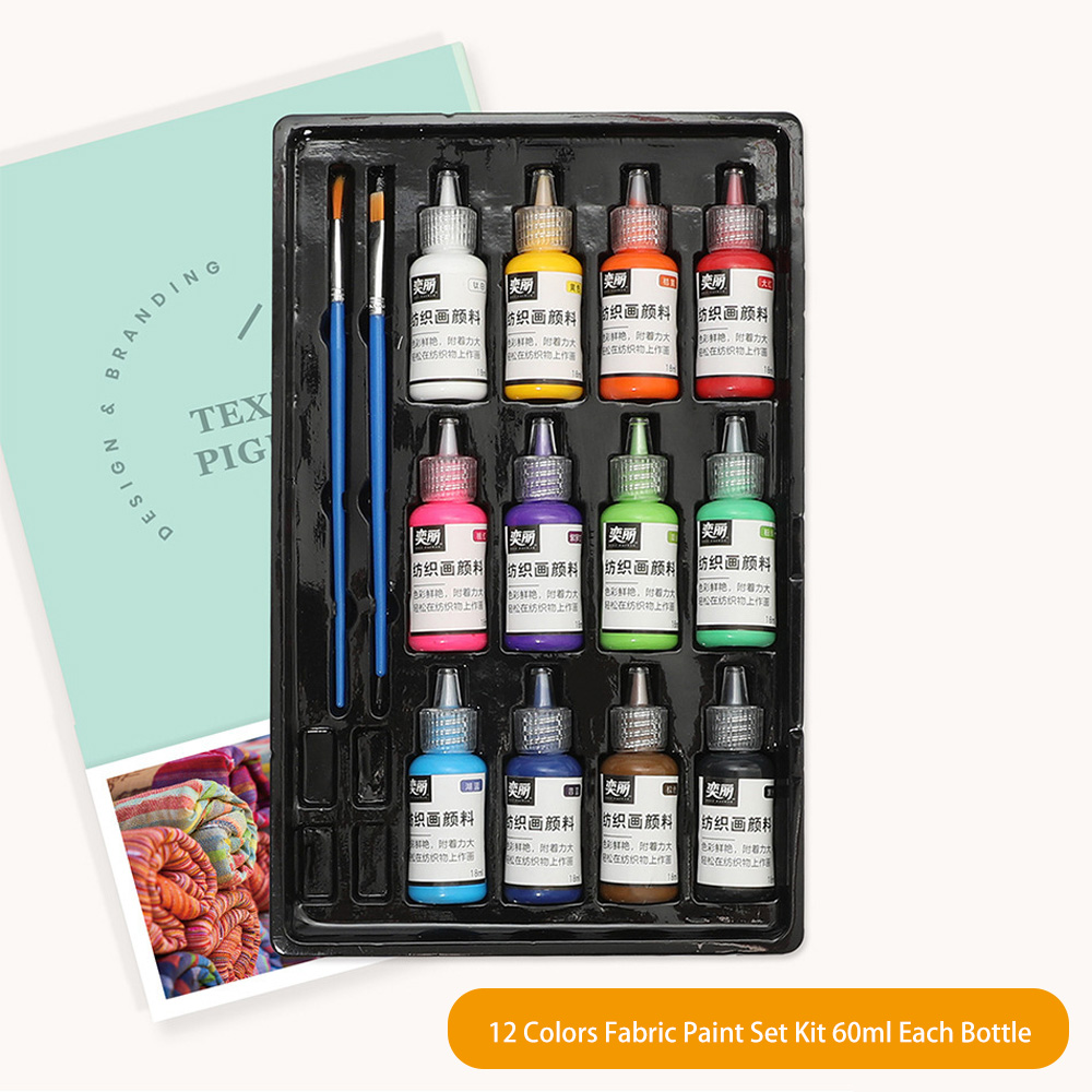 12 Colors Fabric Paint Set Kit 60ml Each Bottle Textile Paint for ...