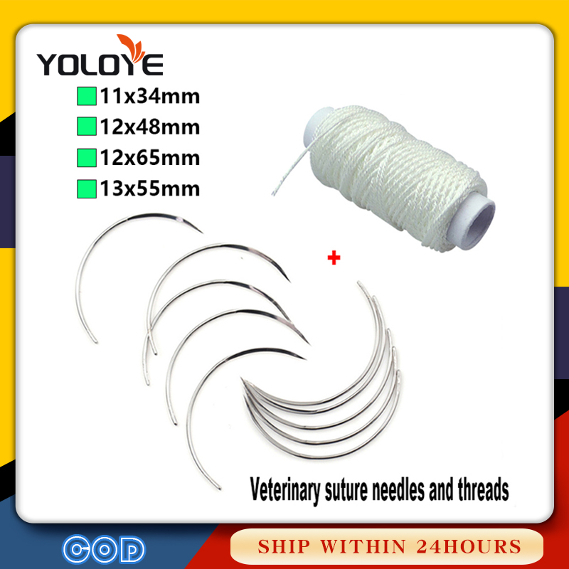 10Pcs Veterinary Surgery Suture Needle + Suture Thread for Pet Animal ...