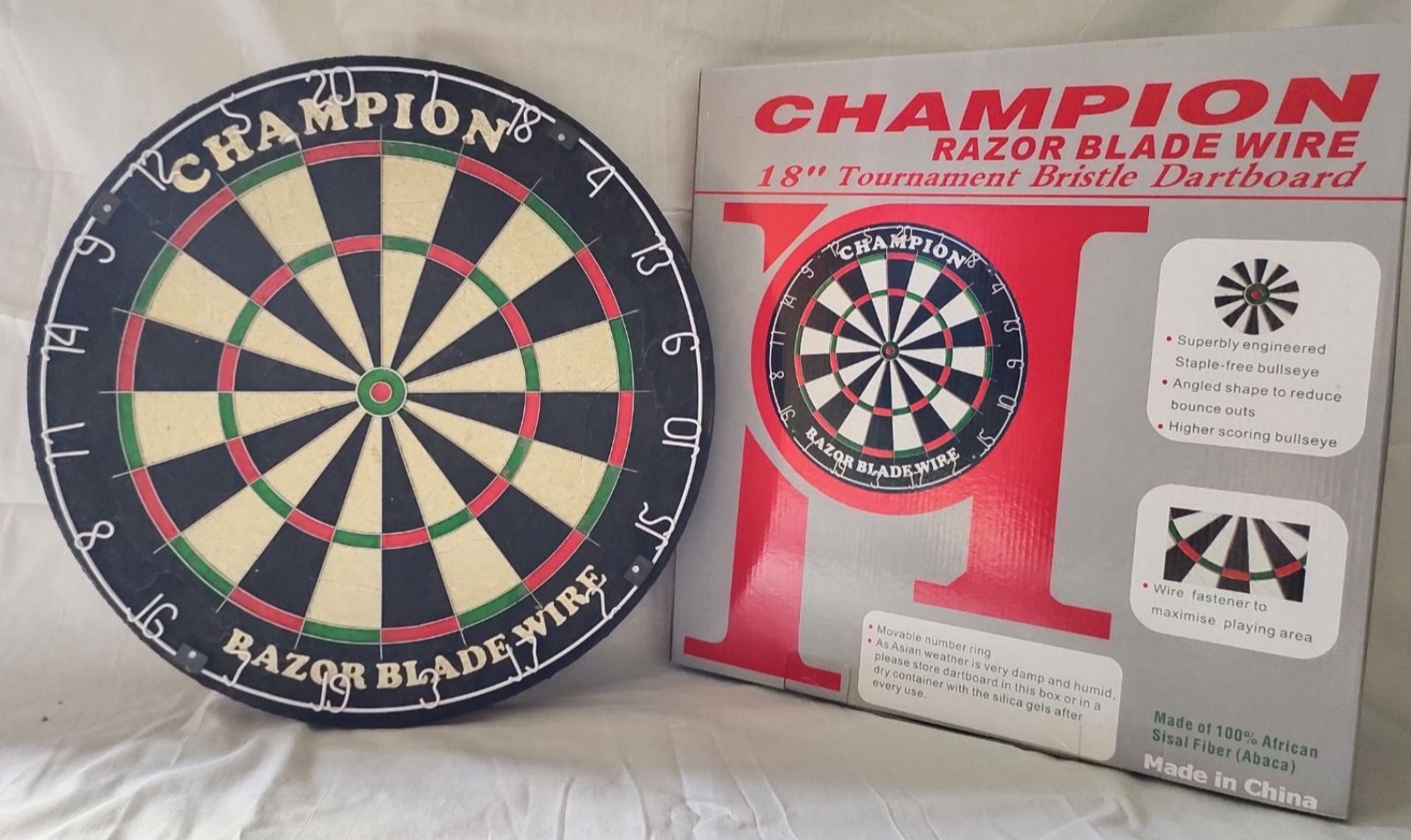 Champion Brand Tournament Dart Board 18" (inches) Razor Wire Bristle ...