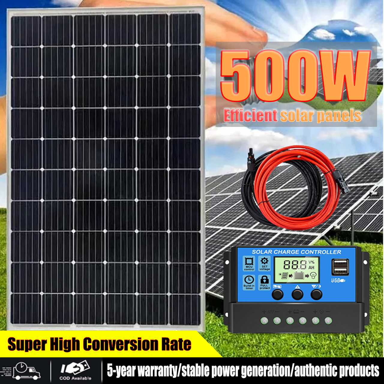 (5 year warranty)500watts solar panel 500w original set home full ...