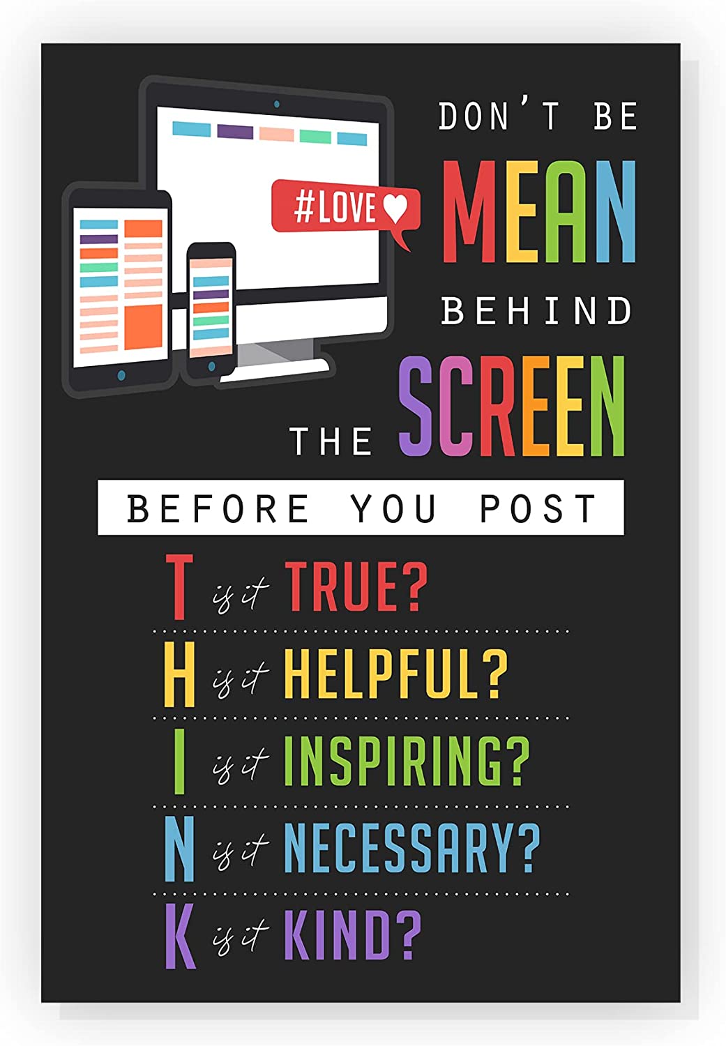 Don't Be Mean Behind The Screen Poster for Classroom School Decorations ...