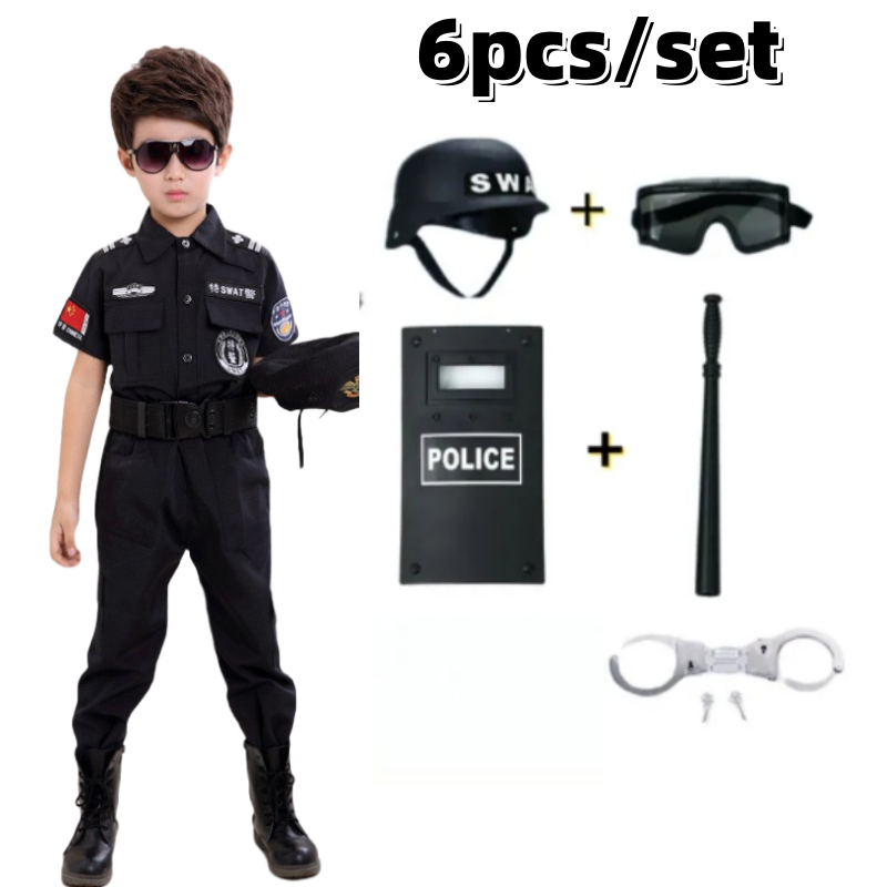 7Pcs/set Police Costume For Children BoyGirl Short Sleeves Cloth ...