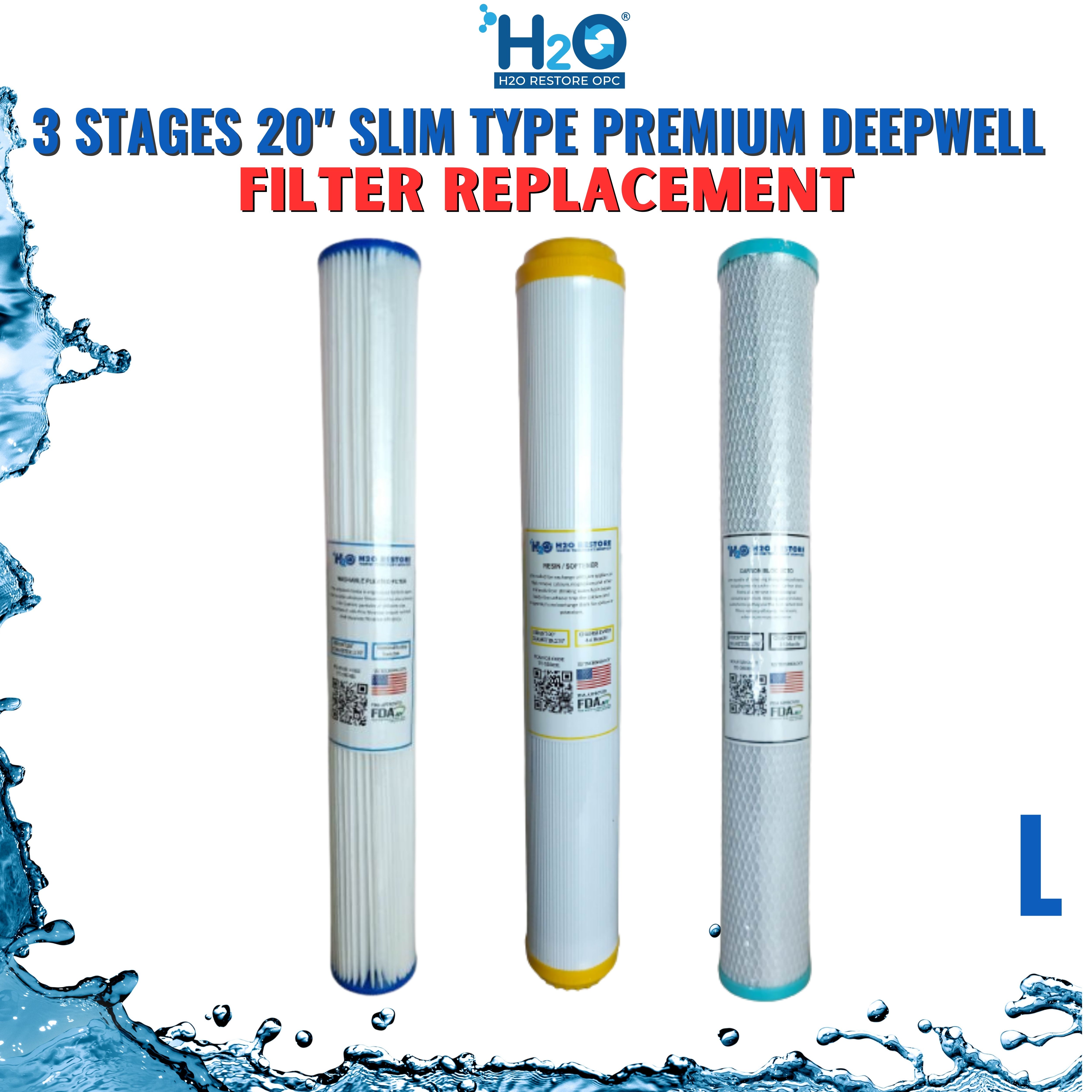 Water Filtration System 3 Stages 20" Slim Type Deepwell Premium Filter ...