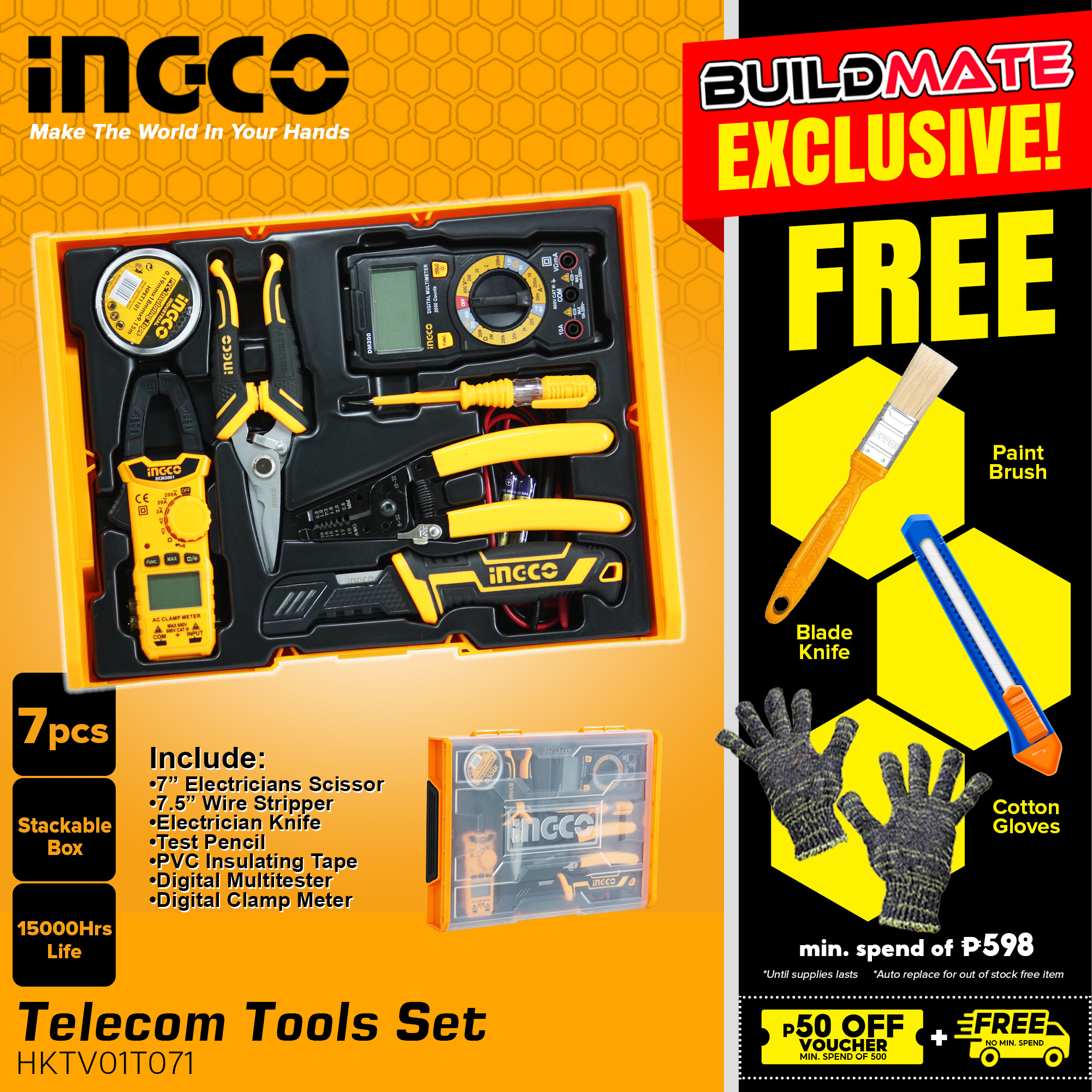 INGCO Electrician Telecom Tools Set 7 PCS HKTV01T071 - BUILDMATE - IHT ...