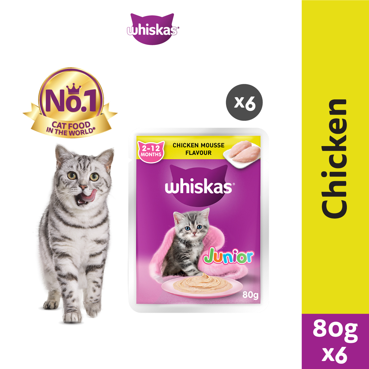 WHISKAS - Wet Cat Food for Kitten (2-12 month) in Chicken Mousse ...