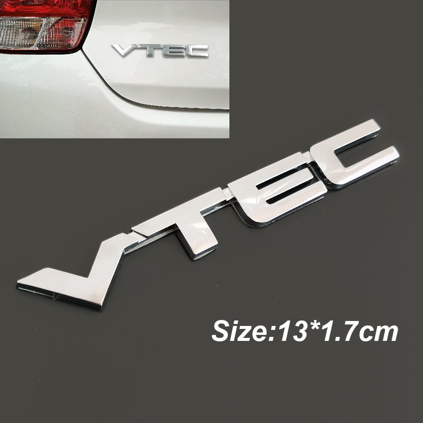 Silver Metal VTEC Logo Car Letter Sticker Auto Fender Decal Chrome ...