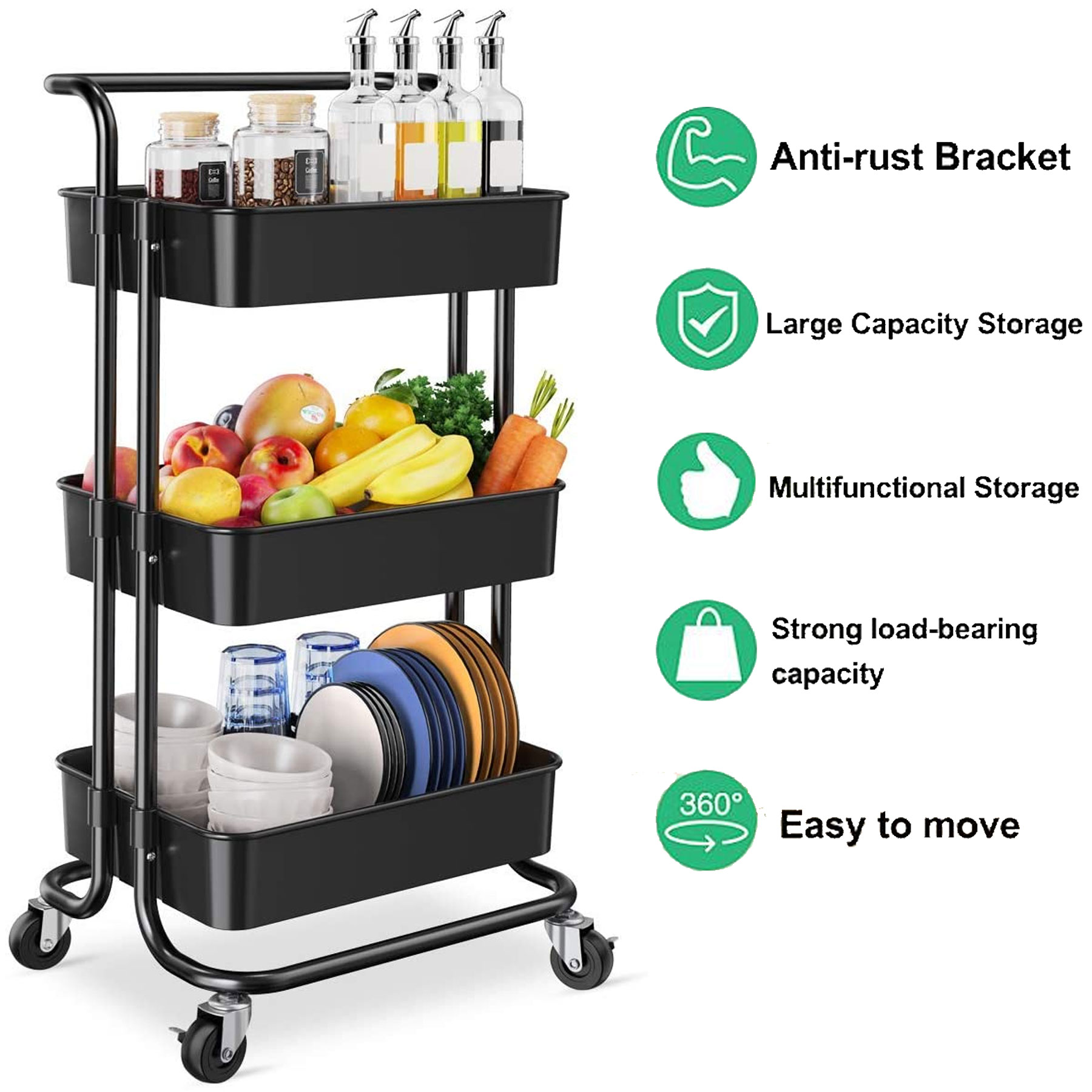 3 Layer kitchen racks organizer Movable Trolley rack With Handle KS-450 ...