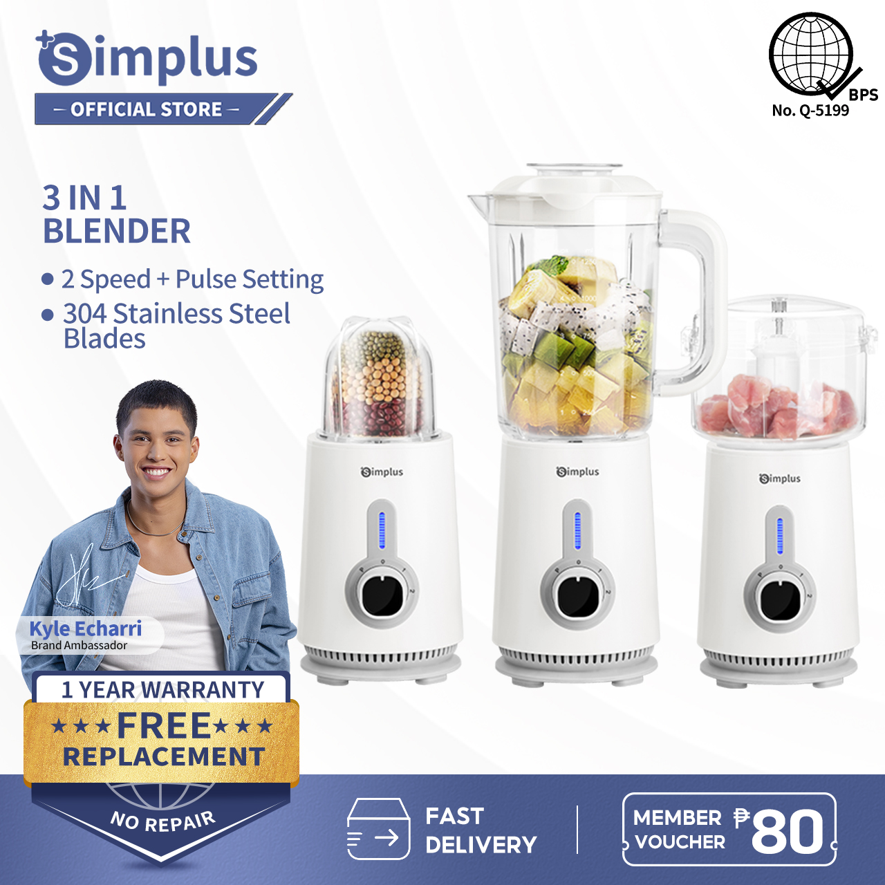 Simplus 3 in 1 Blender Food Processor Heavy Duty Meat Grinder Grinders ...