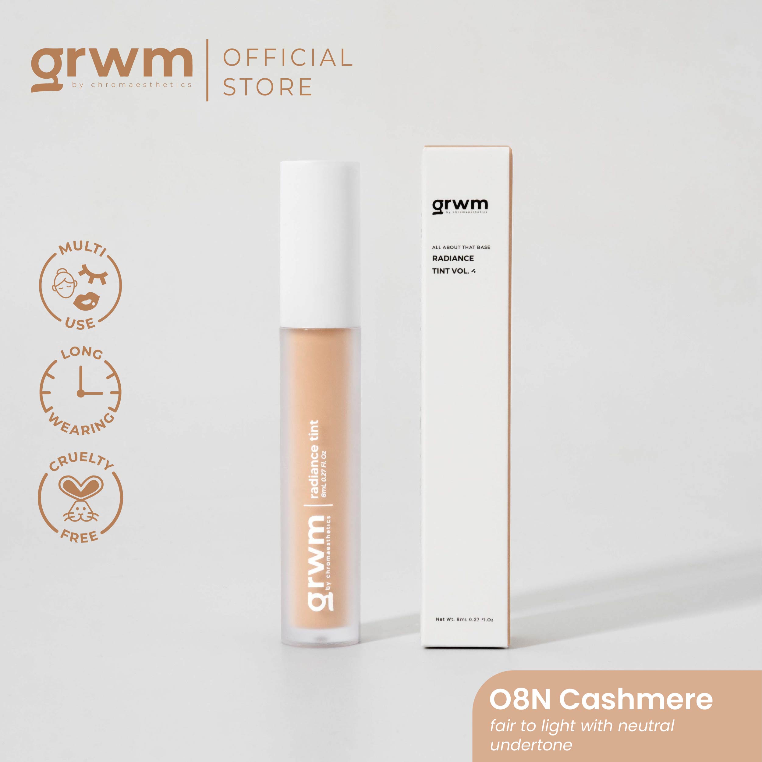 GRWM Cosmetics Radiance Tint in 08N Cashmere 8 ml [ Long-lasting Multi ...