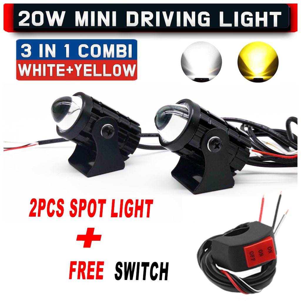 2PCS Mini Driving Light Spot Light With 3 Ways Switch Headlight White ...