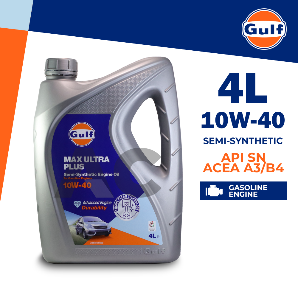 GULF MAX ULTRA PLUS 10W-40 4 Liters Semi-Synthetic Engine Oil for Gasoline Engine (API SN) good ...