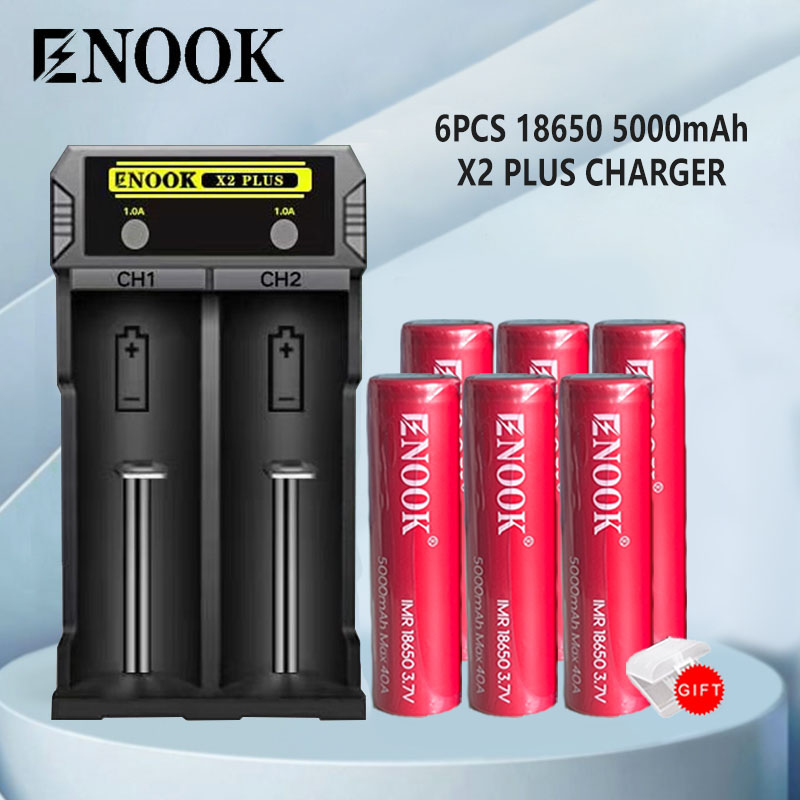 Enook 18650 （Red ）5000mAh 40A lithium ion Rechargeable 3.7v battery ...