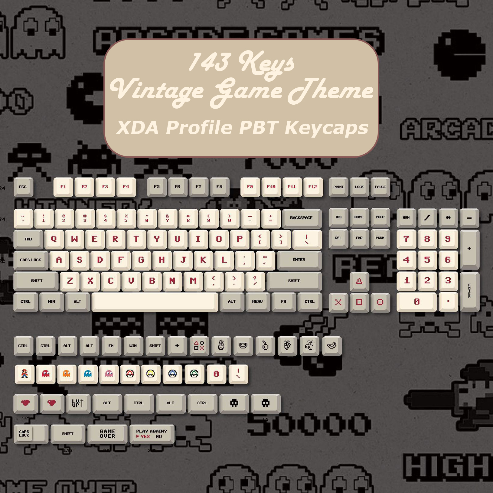 143 Keys Vintage Video Game Theme XDA Profile PBT Keycaps For 61/63/64 ...