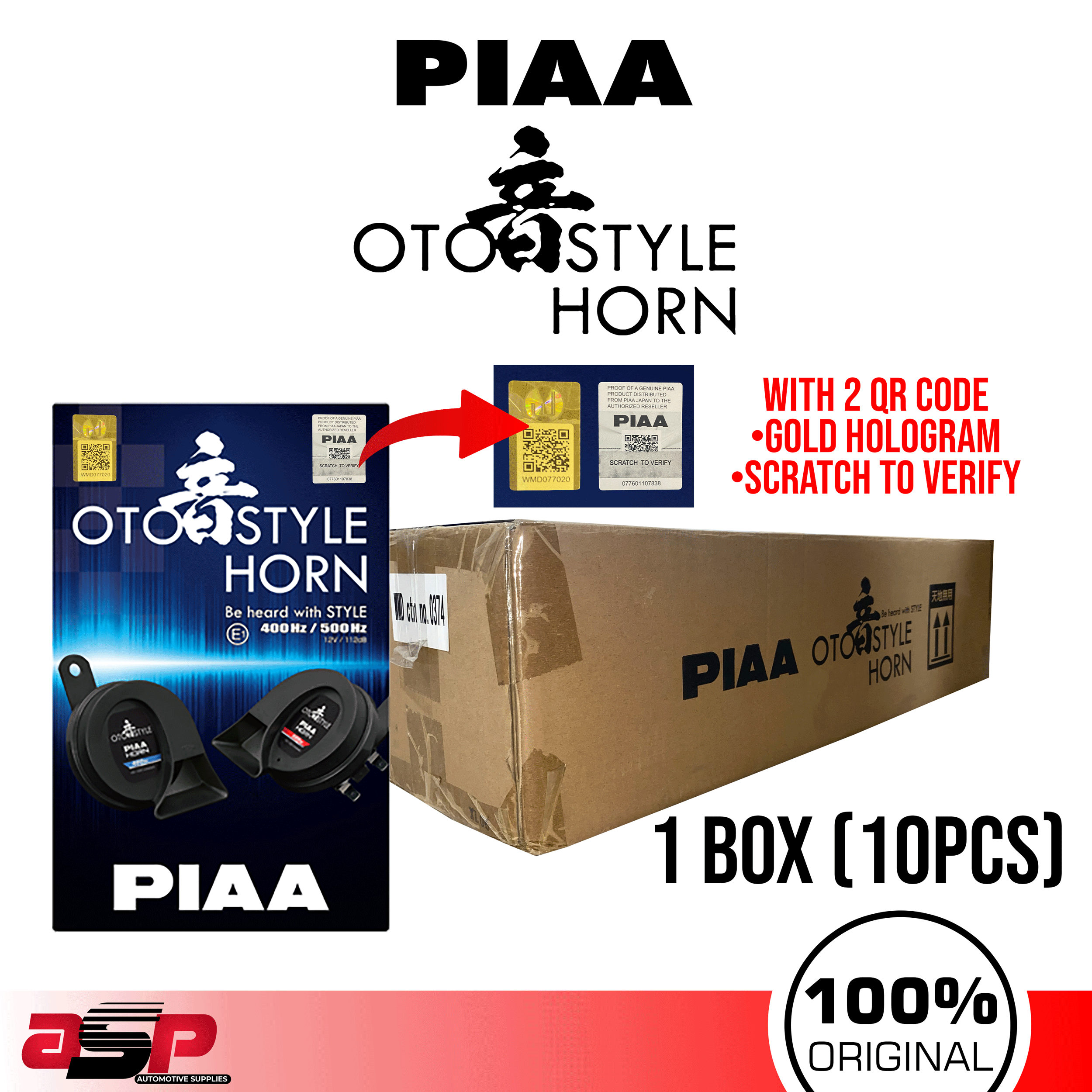 100% ORIGINAL PIAA OTO Style Horn 400Hz/500Hz (with Hologram sticker and QR Code) 1 BOX / 10 ...