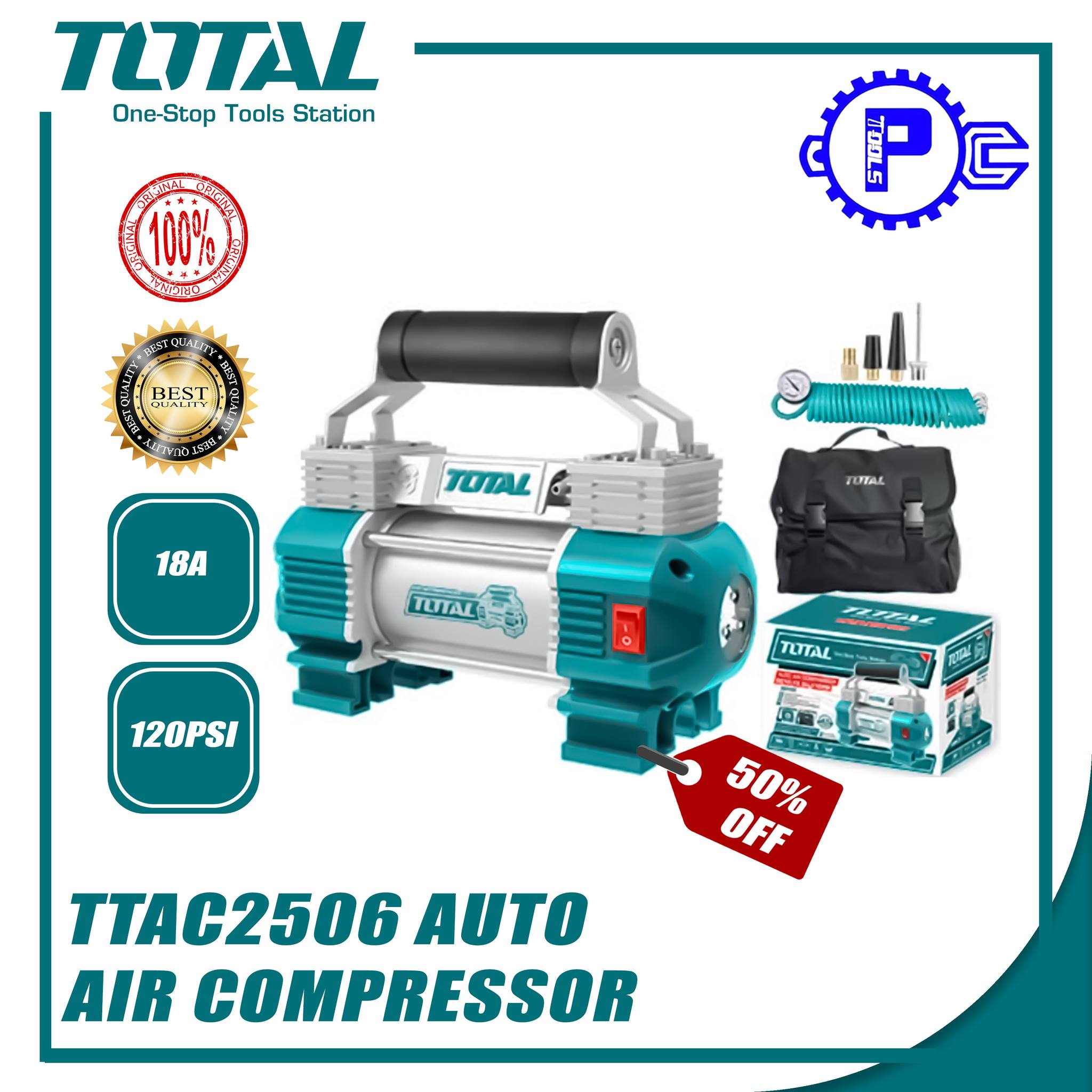 TOTAL Auto Air Compressor 12-13.5V 120 PSI TTAC2506 | Lazada PH