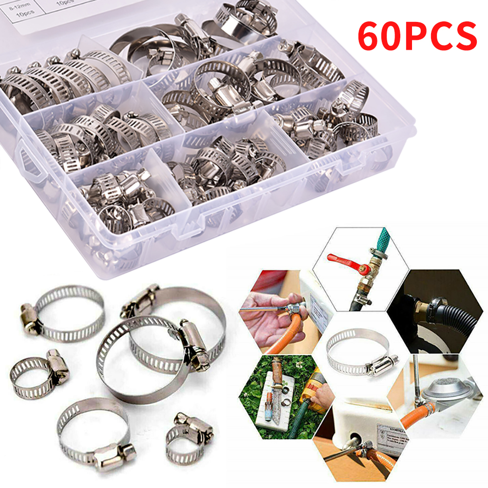 YKS 60Pcs Assorted Stainless Steel Hose Clamp Kit With No Driver ...