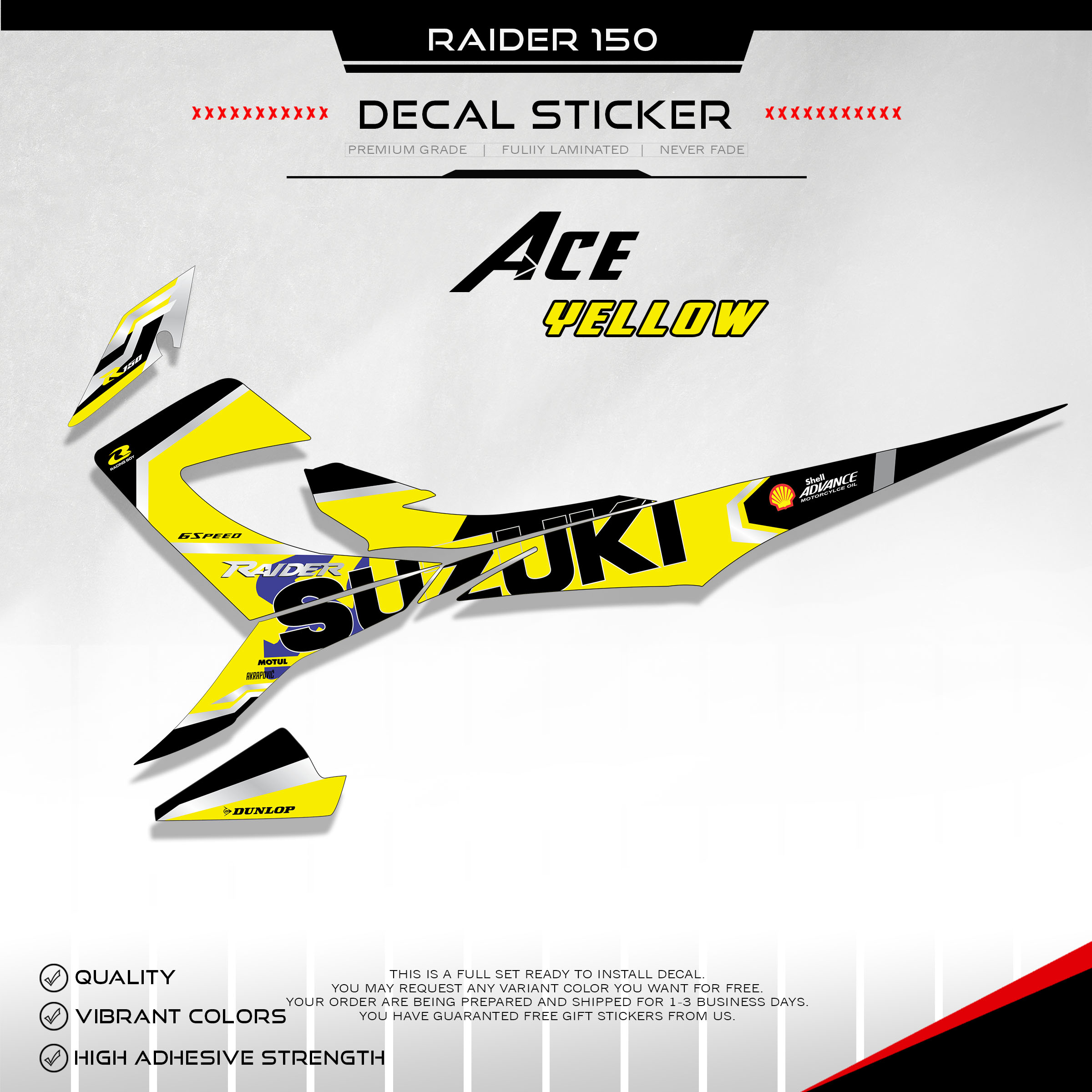 Suzuki Raider 150 Decals - ( Fully Laminated - Gloss Vinyl high grade ...
